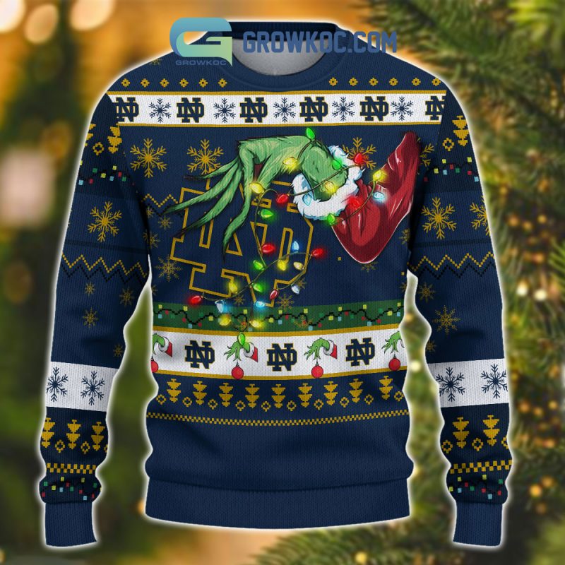 Notre Dame Fighting Irish NCAA Grinch Christmas Ugly Sweater - Growkoc