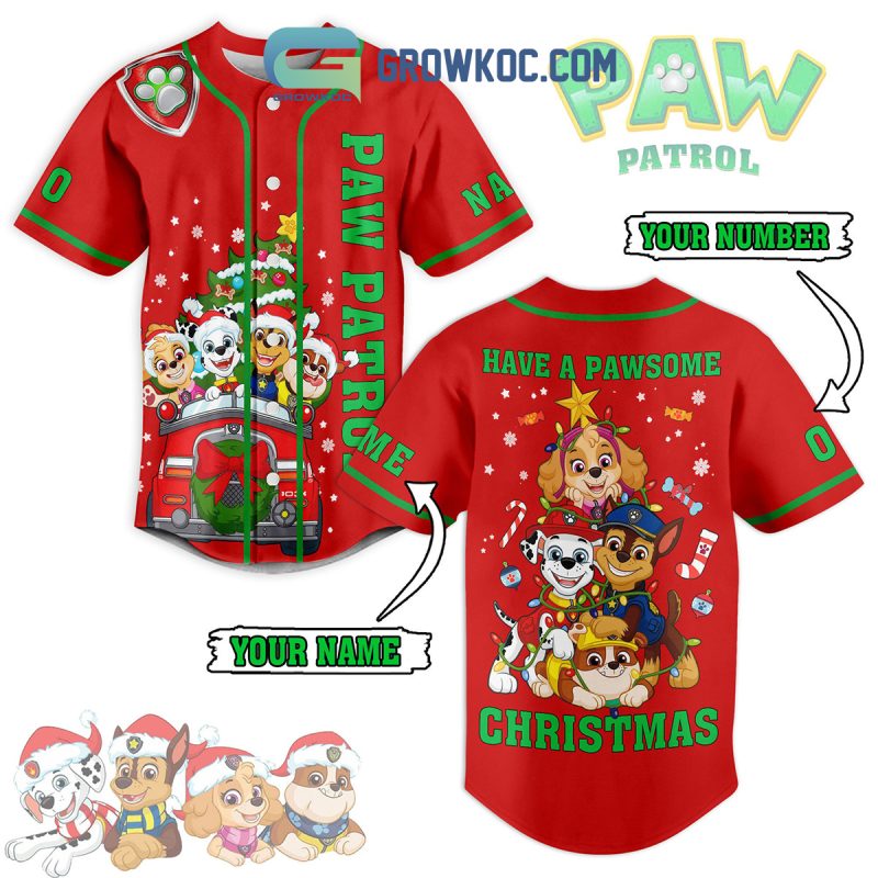 Paw Patrol Have A Pawsome Christmas Holiday Custom Name Number Baseball ...